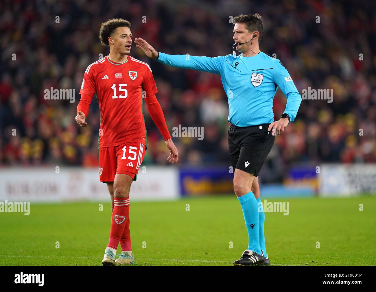 Referee Matej Jug awards a penalty to Turkey during the UEFA Euro 2024 Qualifying Group D match ...