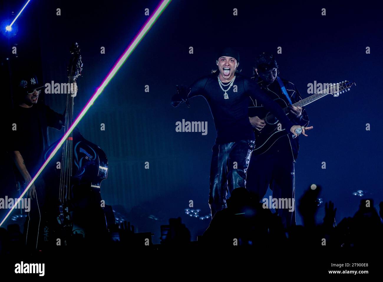 The singer Peso Pluma during a performance at the Wizink Center, on ...