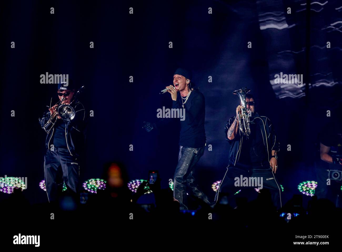 The singer Peso Pluma during a performance at the Wizink Center, on ...