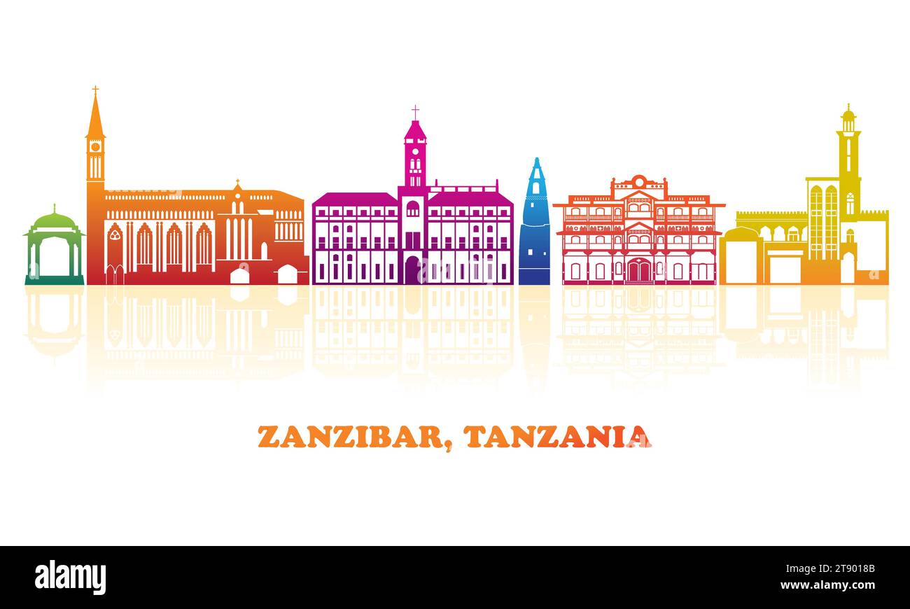 Colourfull Skyline panorama of Zanzibar, Tanzania - vector illustration ...