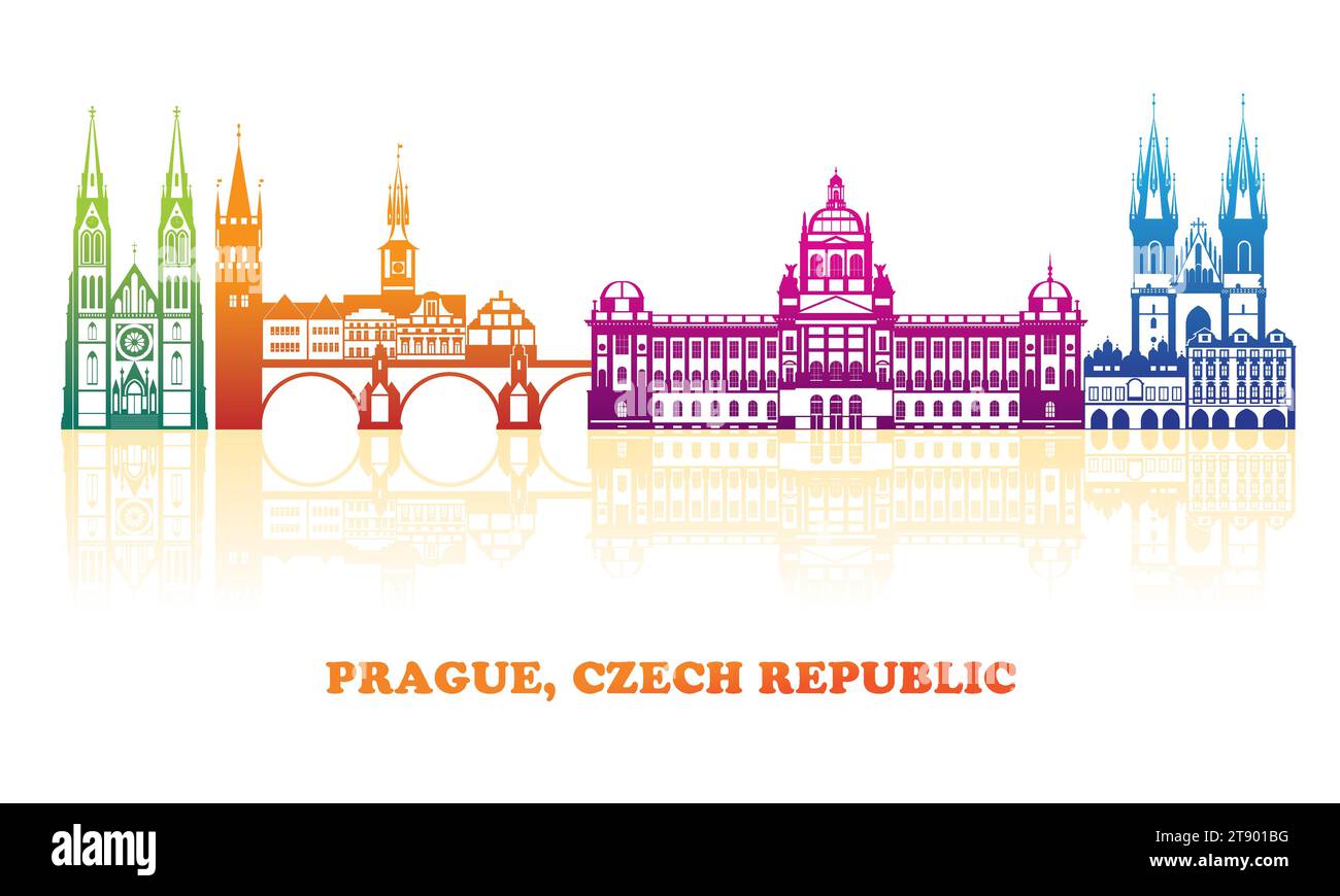 Colourfull Skyline panorama of city of Prague, Czech Republic - vector ...