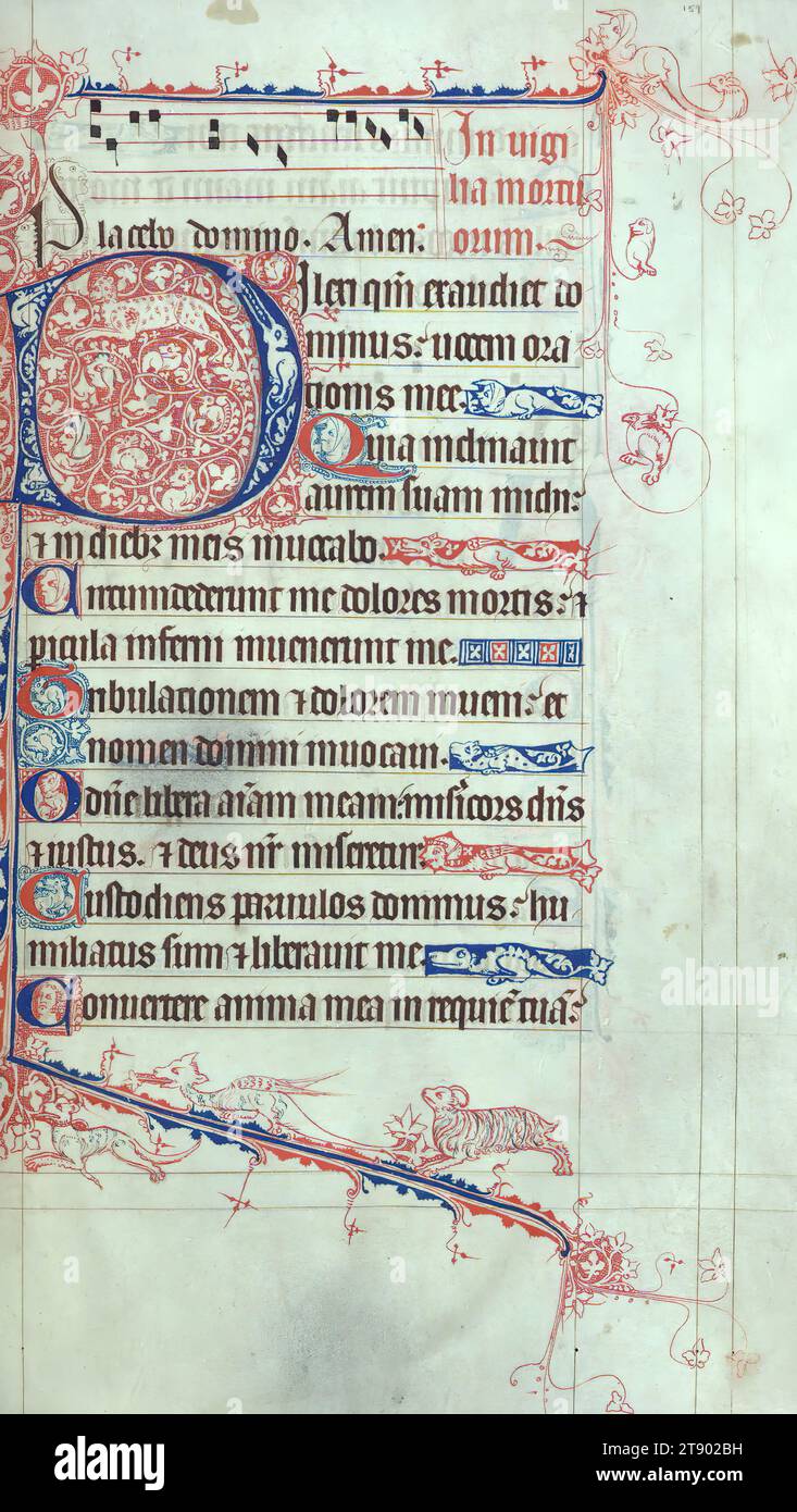 Psalter, Initial 'D'; hybrid animal marginal decoration, This English ...