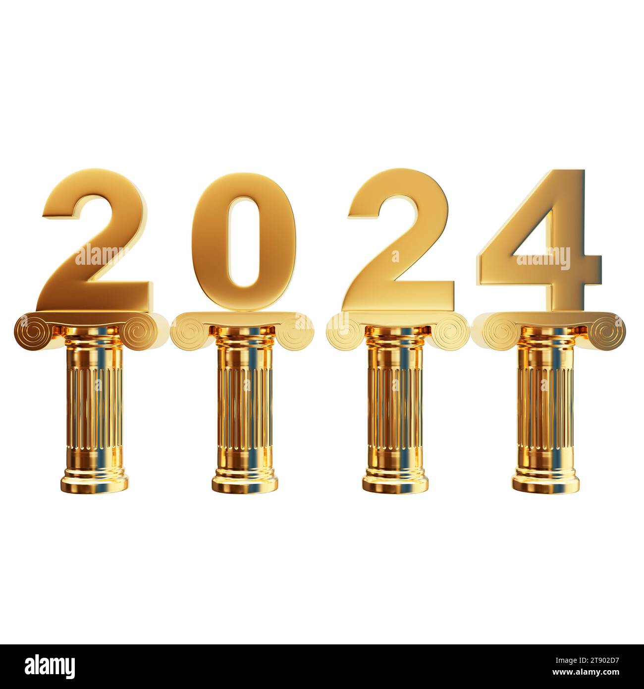 2024 new year golden figures on ancient column isolated on white ...