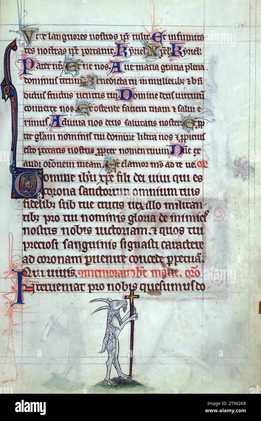 Book of Hours, Goat carrying crucifix, from a marginal cycle of images ...