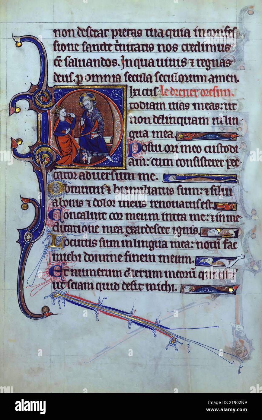 Book of Hours, King David before God, pointing to his tongue, This is a ...
