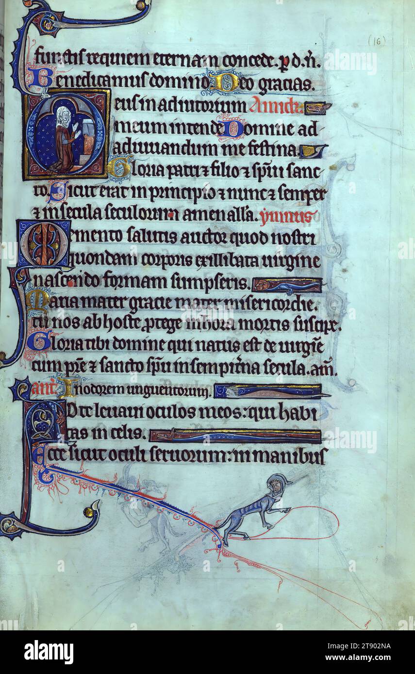 Book of Hours, Woman kneeling in prayer at altar, This is a finely ...