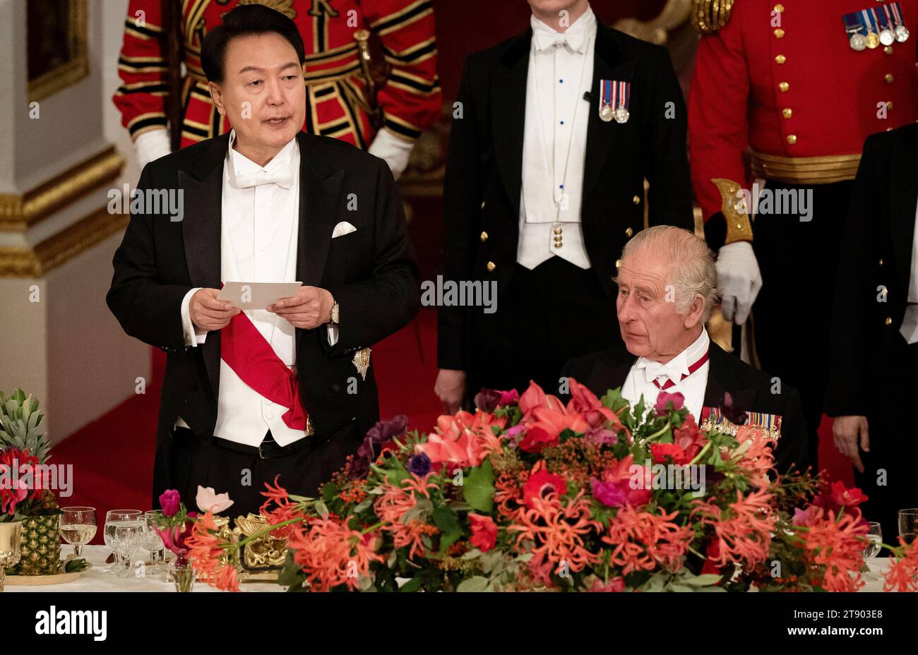 King Charles III listens as President of South Korea Yoon Suk Yeol ...