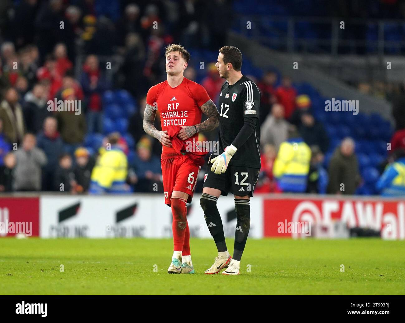 Wales goalkeeper Danny Ward consoles Joe Rodon following the UEFA Euro ...