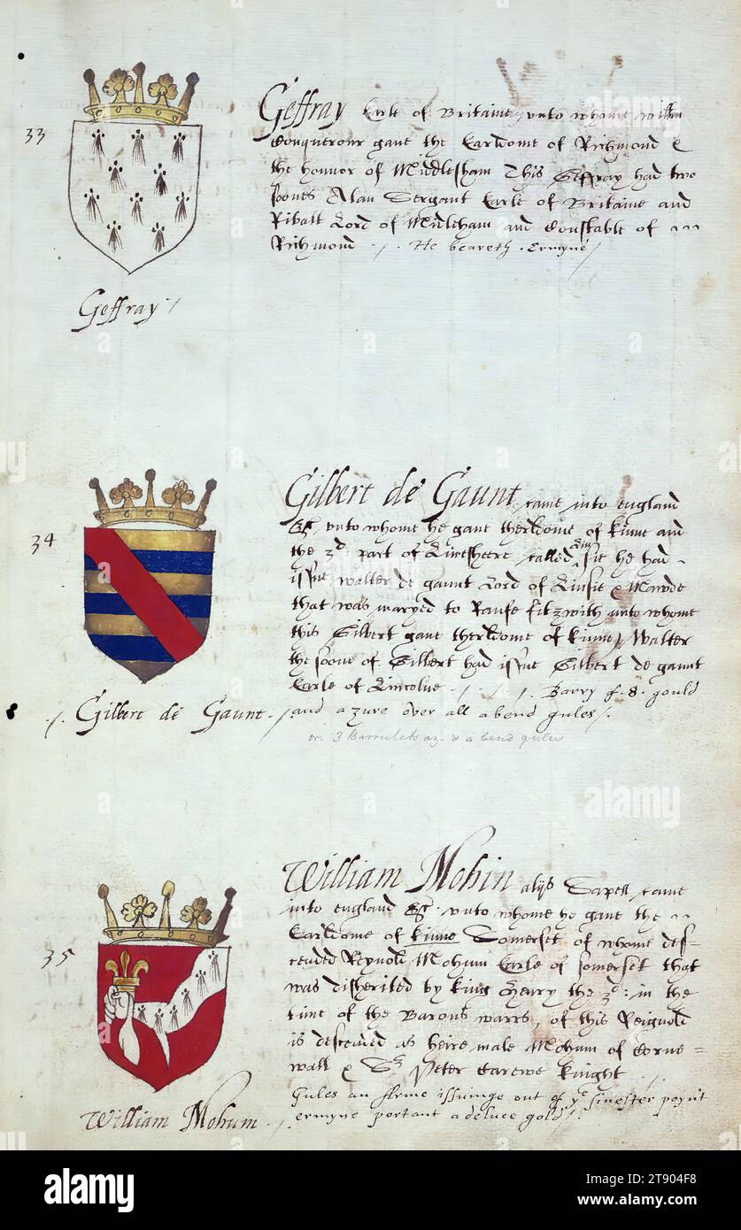 Book of English heraldry, Arms of Geffray, Gilbert de Gaunt, William ...