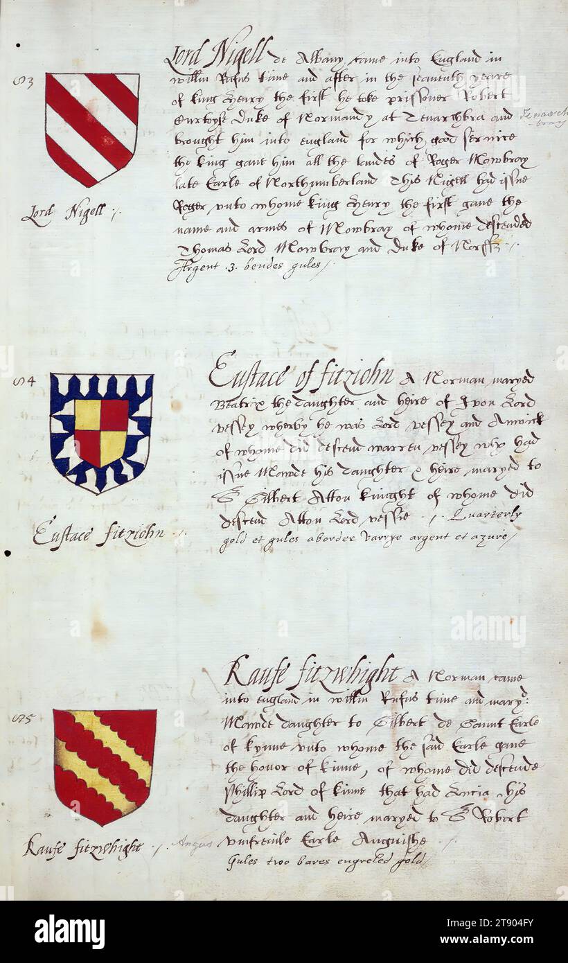 Book of English heraldry, Arms of Lord Nigell, Eustace fitziohn, and ...