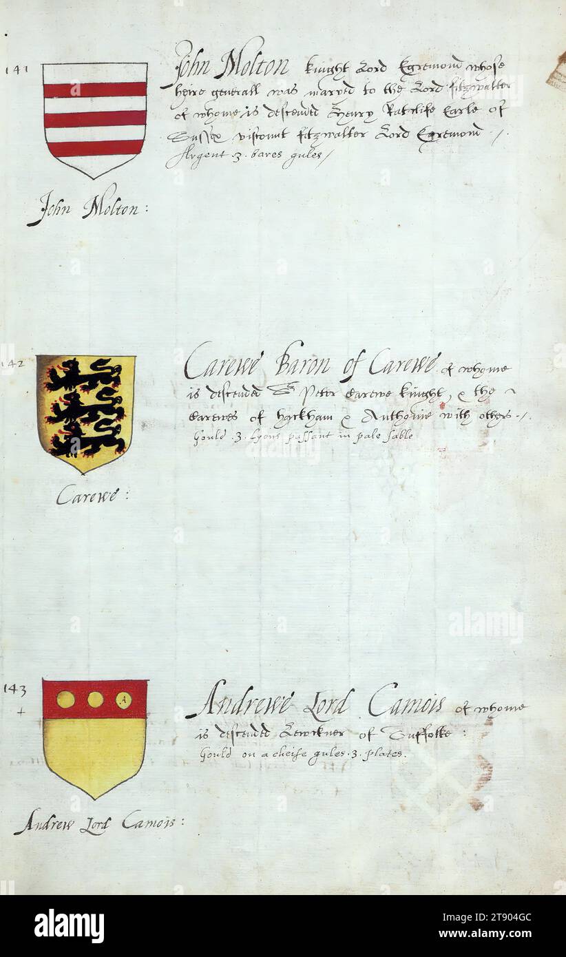Book of English heraldry, Arms of John Molton, Carewe, and Andrew Lord ...