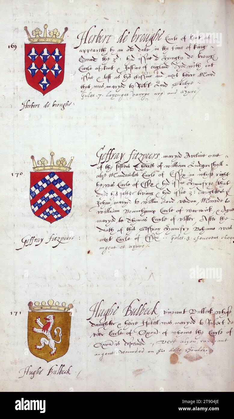 Book of English heraldry, Arms of Herbert de broughe, Geffray fitzpeers ...