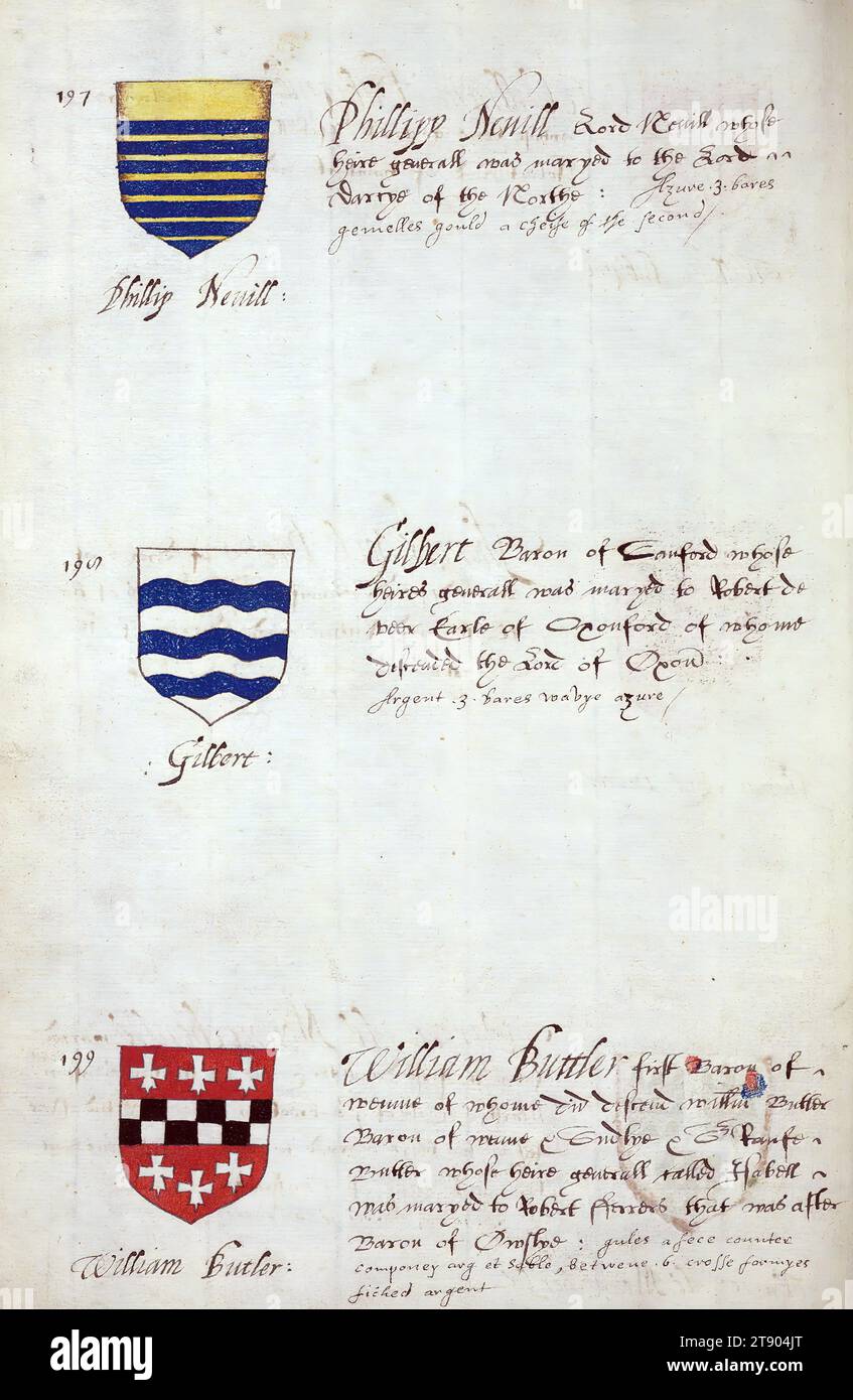 Book of English heraldry, Arms of Phillip Nevill, Gilbert, and William ...