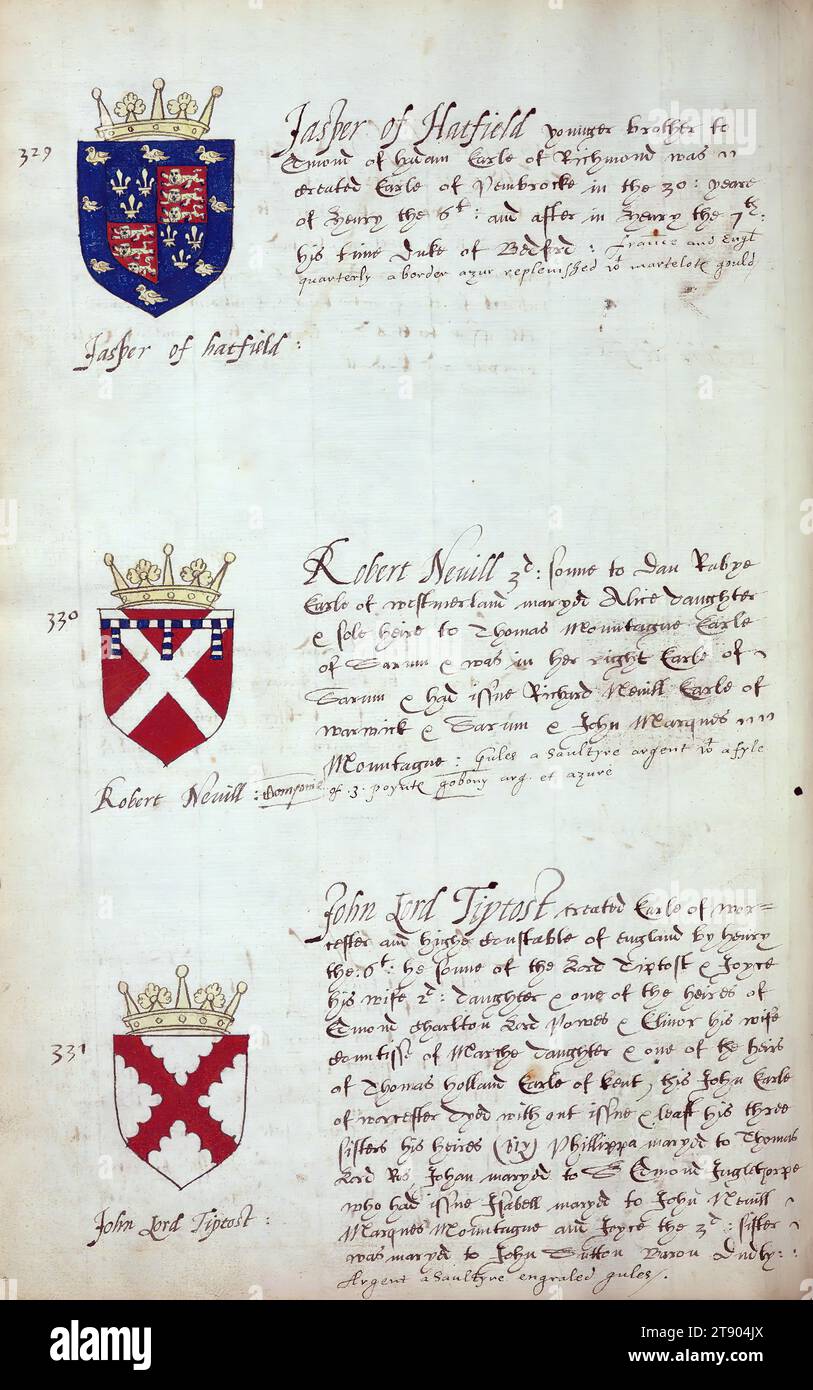 Book of English heraldry, Arms of Jasper of hatfield, Robert Nevill ...