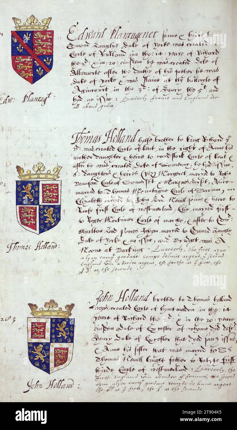 Book of English heraldry, Arms of Edward Plantagenet, Thomas Holland ...