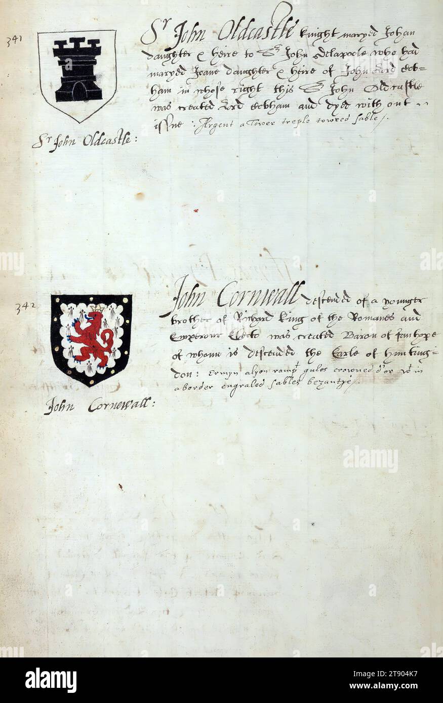 Book of English heraldry, Arms of Sr John Oldcastle and John Cornwall ...