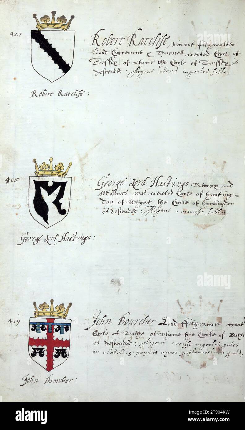 Book of English heraldry, Arms of Robert Ratclife, George Lord Hastings ...