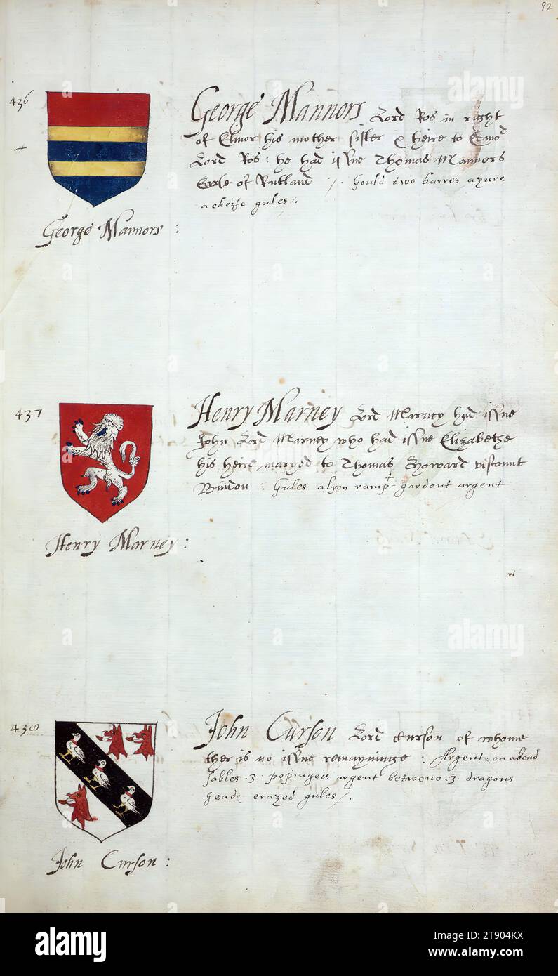 Book of English heraldry, Arms of George Mannors, Henry Marney, and ...