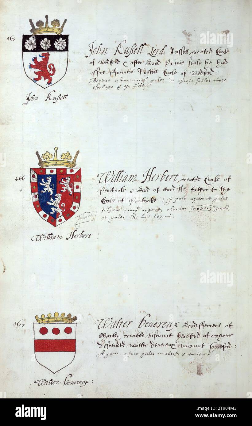 Book of English heraldry, Arms of John Russell, William Herbert, and ...