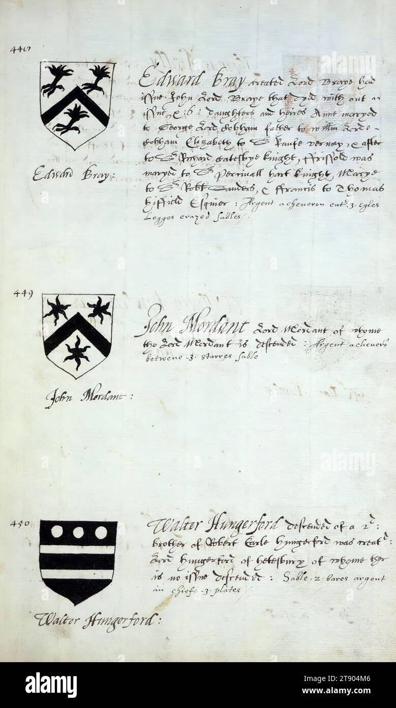 Book of English heraldry, Arms of Edward Bray, John Mordant, and Walter ...