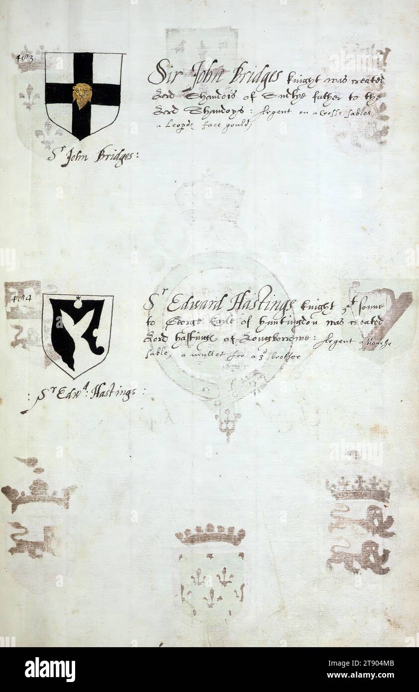 Book of English heraldry, Arms of Sir John Bridges and Sir Edward ...