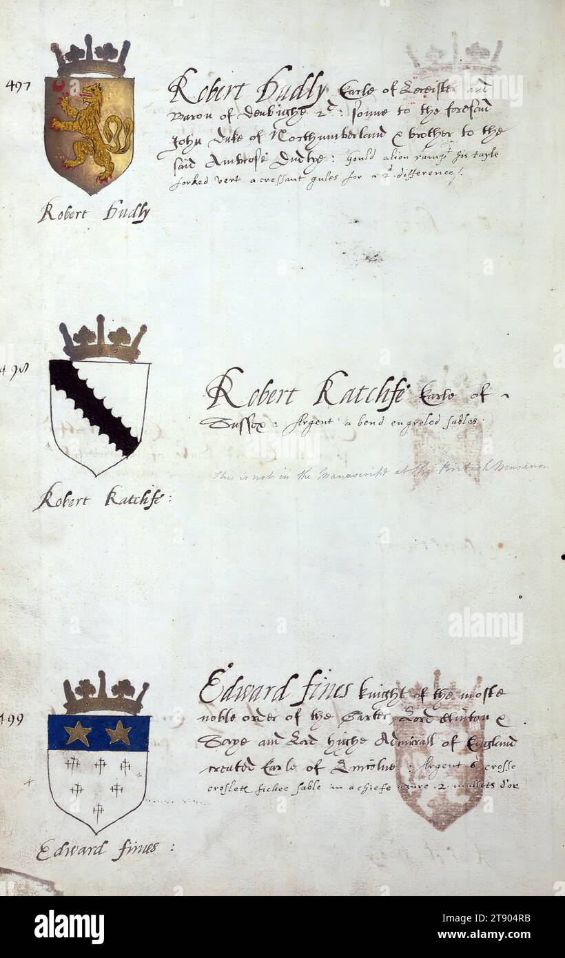 Book of English heraldry, Arms of Robert Dudly, Robert Ratchfe, and ...