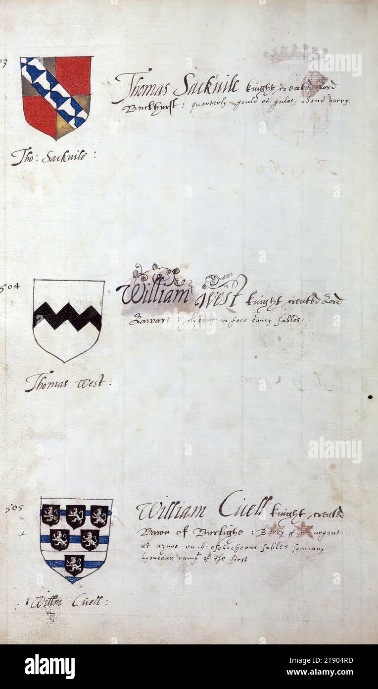 Book of English heraldry, Arms of Thomas Sackvile, Thomas West, and ...