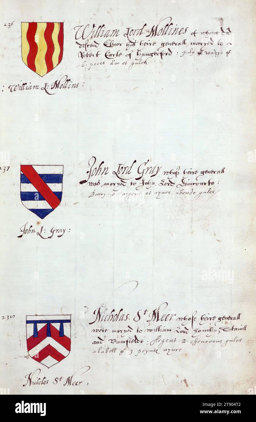 Book of English heraldry, Arms of William Lord Mollins, John Lord Gray ...