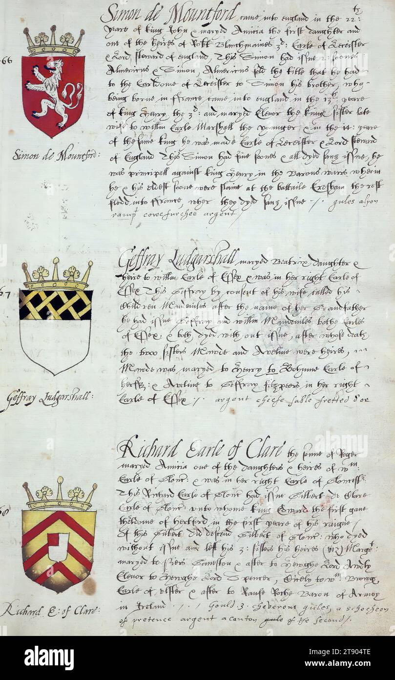 Book of English heraldry, Arms of Simon de Mountford, Geffray ...