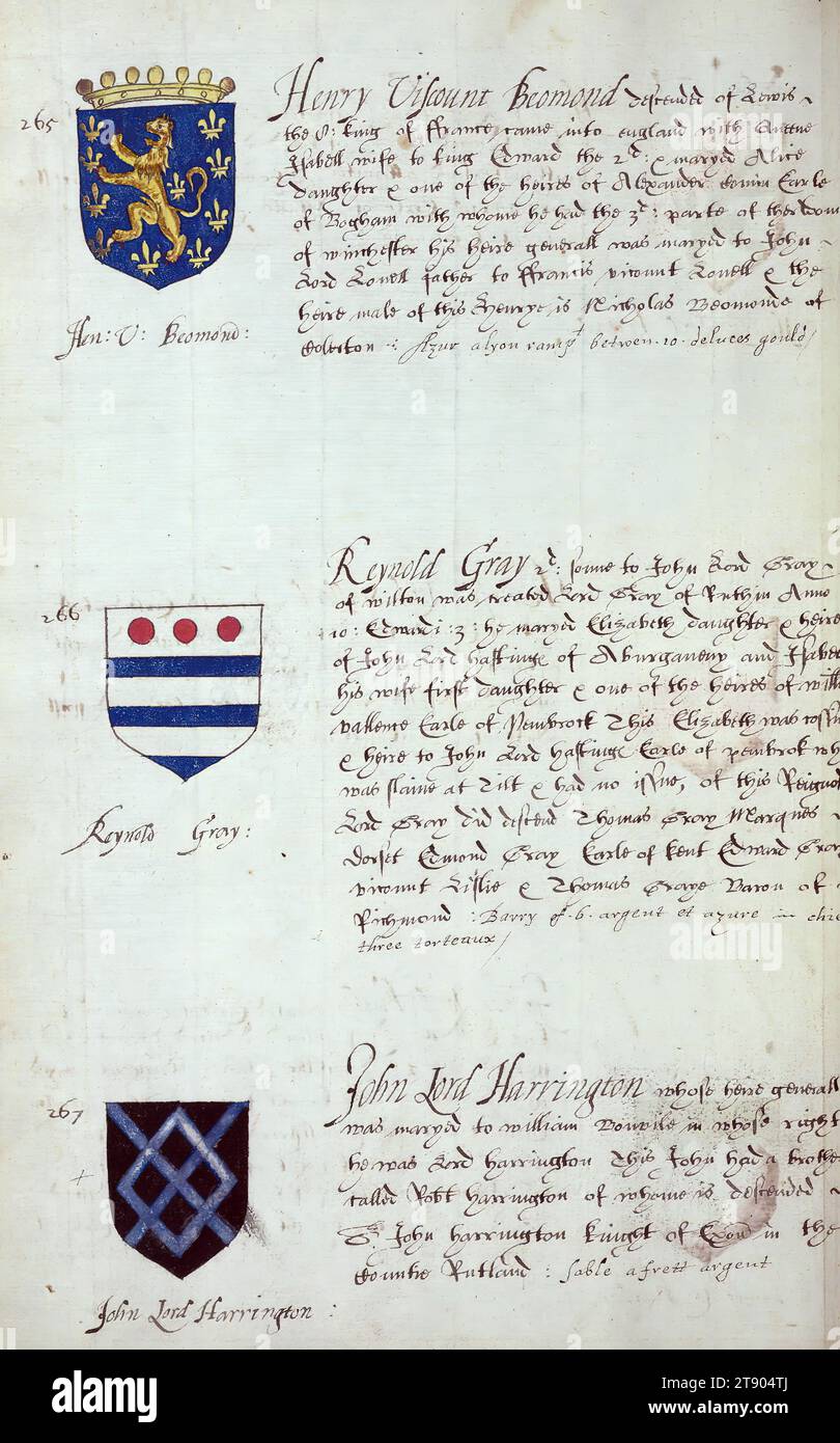 Book of English heraldry, Arms of Henry Viscount Beomond, Reynold Gray ...