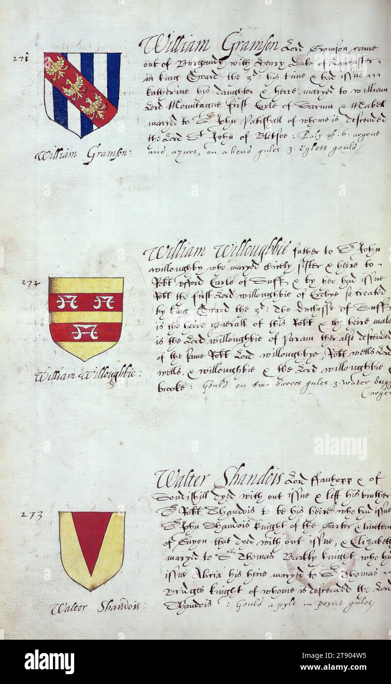 Book of English heraldry, Arms of William Gramson, William Willoughbie ...
