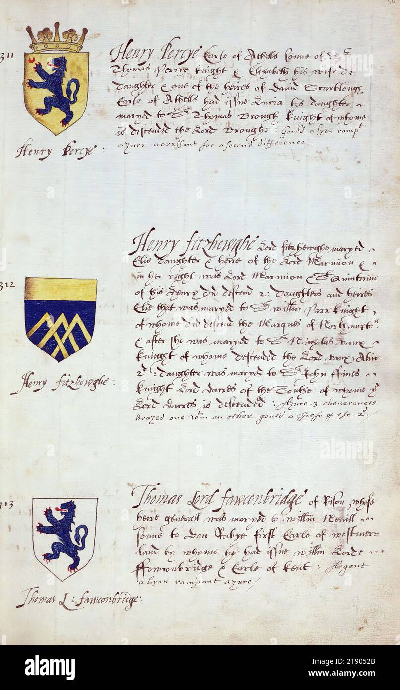 Book of English heraldry, Arms of Henry Percye, Henry fitzhewghe, and ...