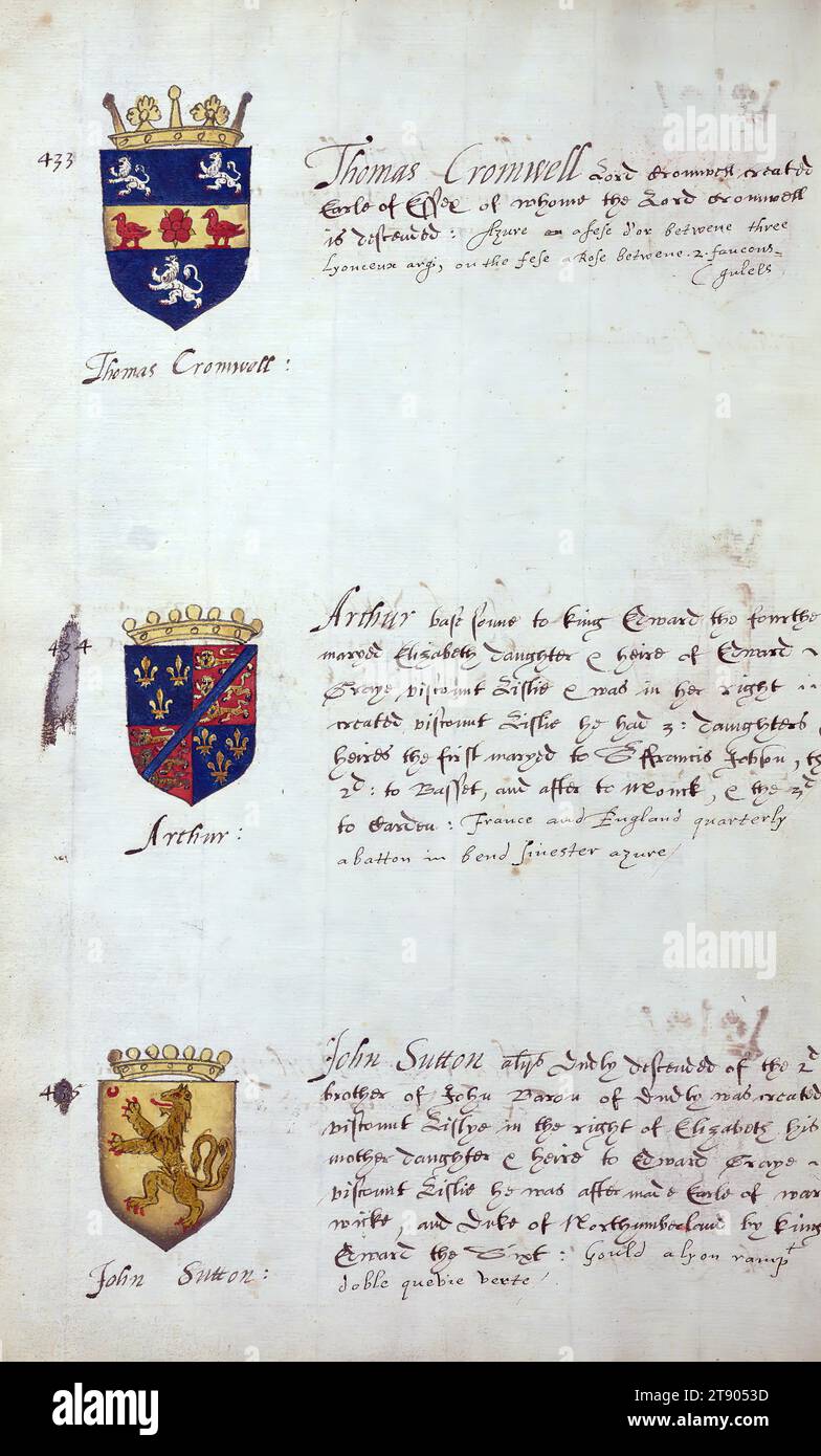 Book of English heraldry, Arms of Thomas Cromwell, Arthur, and John ...