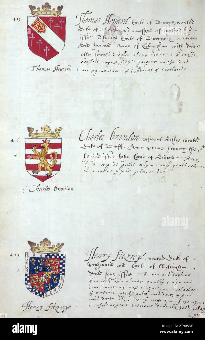 Book of English heraldry, Arms of Thomas Howard, Charles Brandon, and ...