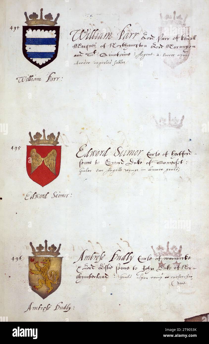Book of English heraldry, Arms of William Parr, Edward Seimor, and ...