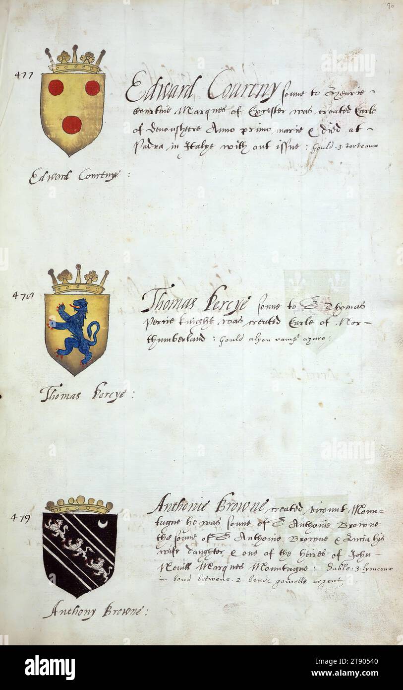 Book of English heraldry, Arms of Edward Courtnye, Thomas Percye, and ...
