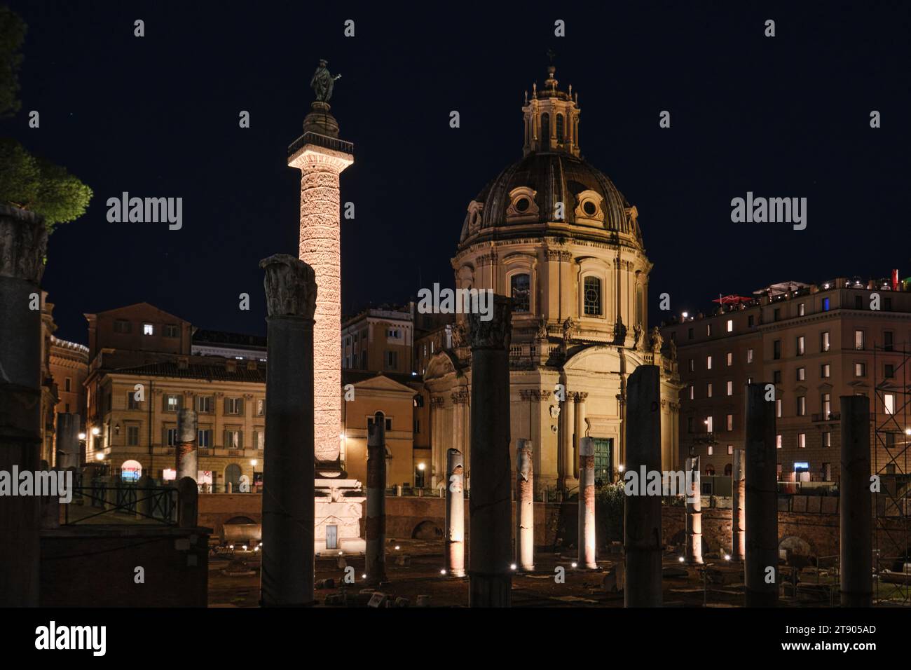 Rome, Italy - October 30 2023: Ruins of Roman forum with Trajan column ...