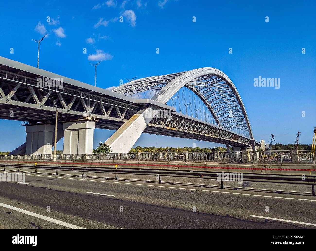 The Podilsky Bridge is a combined road-rail bridge over the Dnipro ...