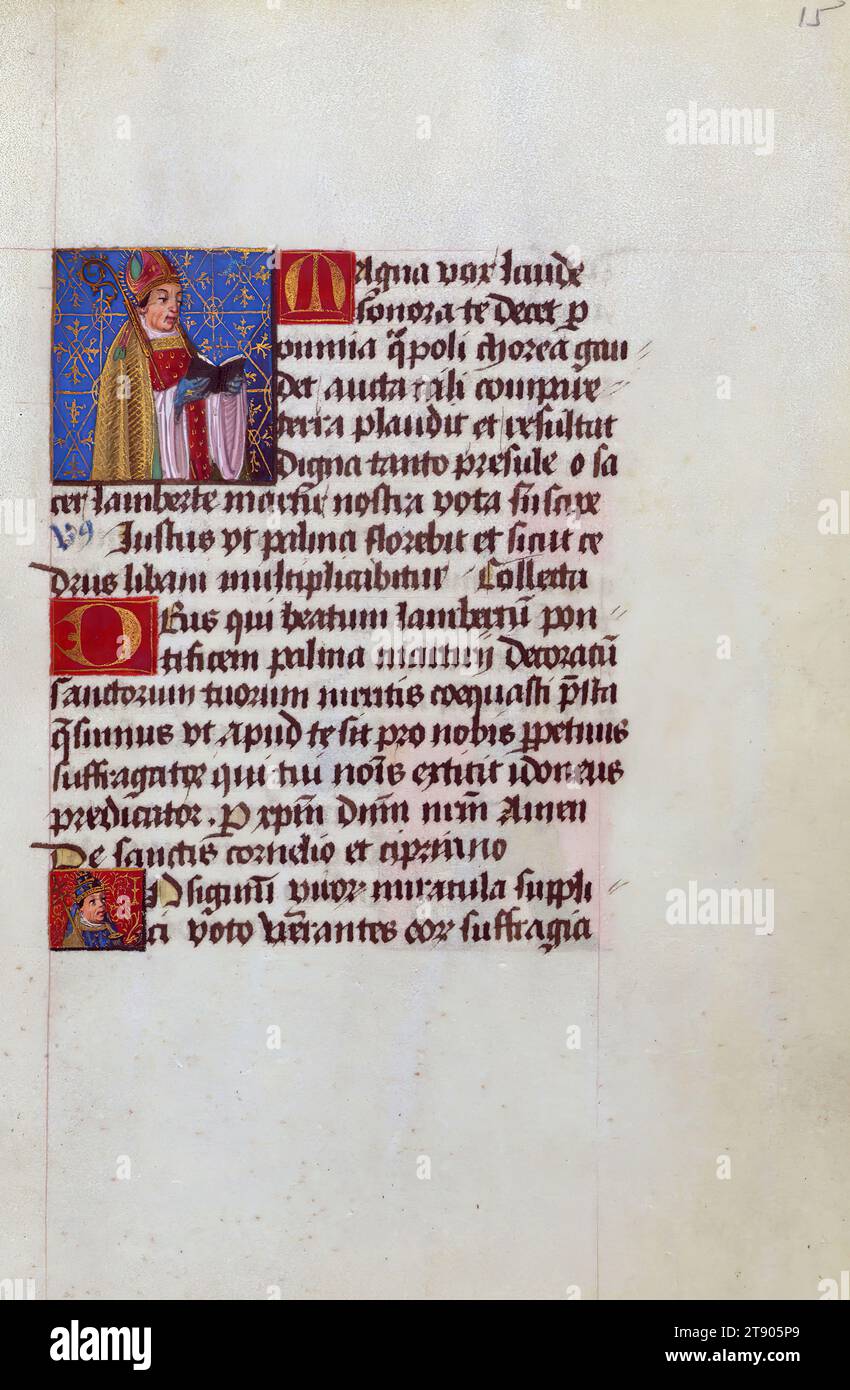 Prayer book, Above- St. Lambert; below- a pope, This early sixteenth ...
