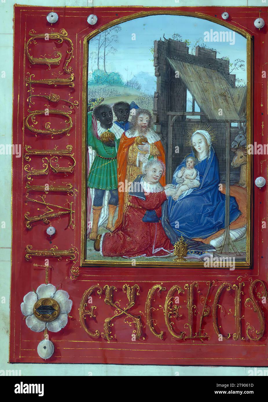 Aussem Hours, Adoration of the Magi, with illusionistic text and jewels ...