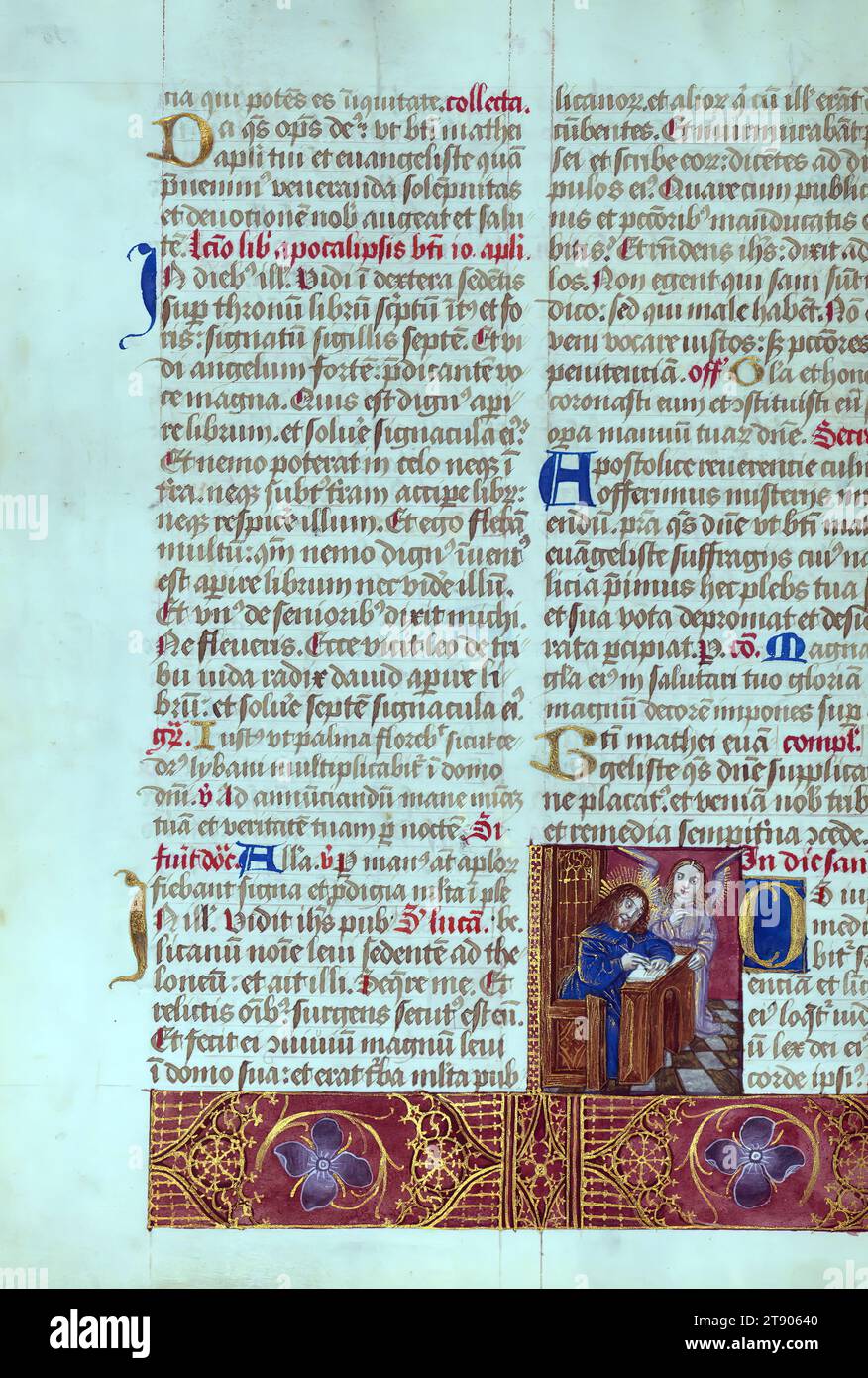 Masters of the Dark Eyes Missal, Initial O with St. Matthew writing his ...