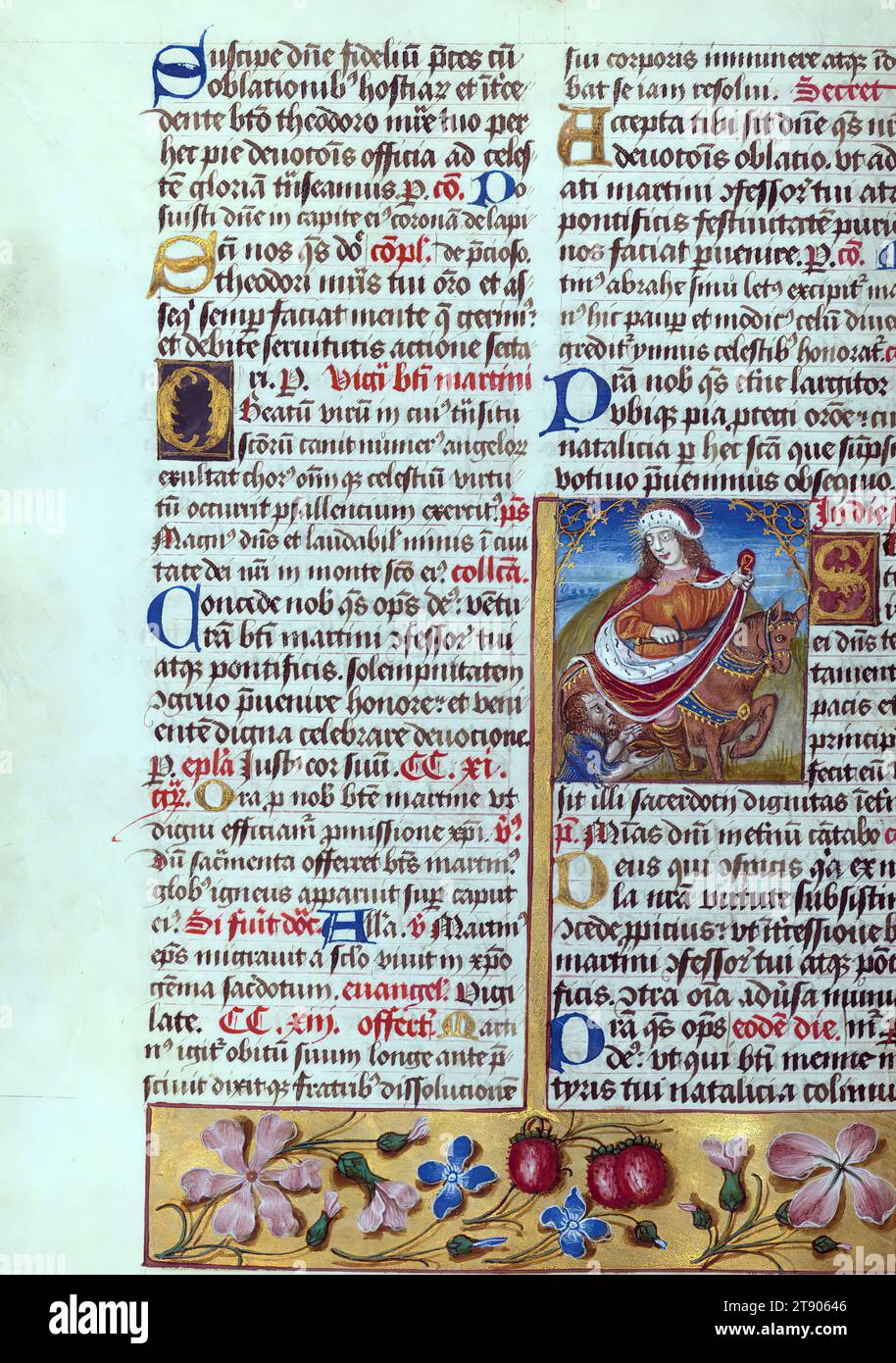 Masters of the Dark Eyes Missal, Initial S with St. Martin dividing his ...