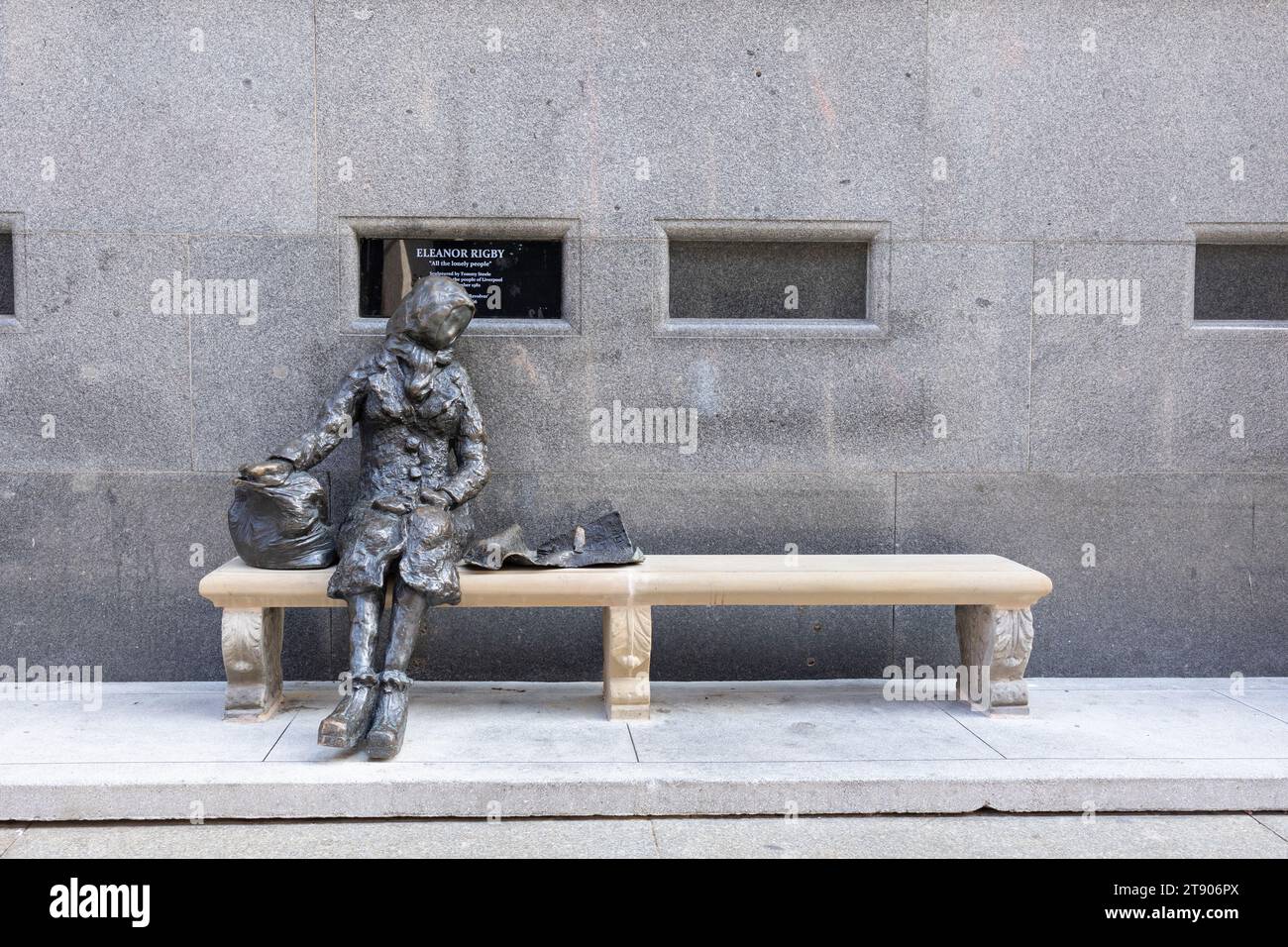 A statue of Eleanor Rigby sitting on a bench in Stanley Liverpool ...