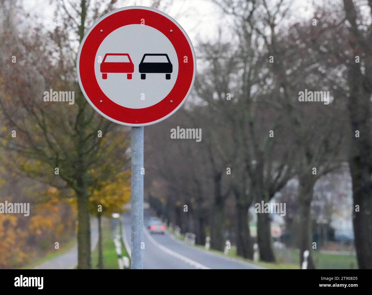 Dahlewitz, Germany. 21st Nov, 2023. A traffic sign with a stylized red ...