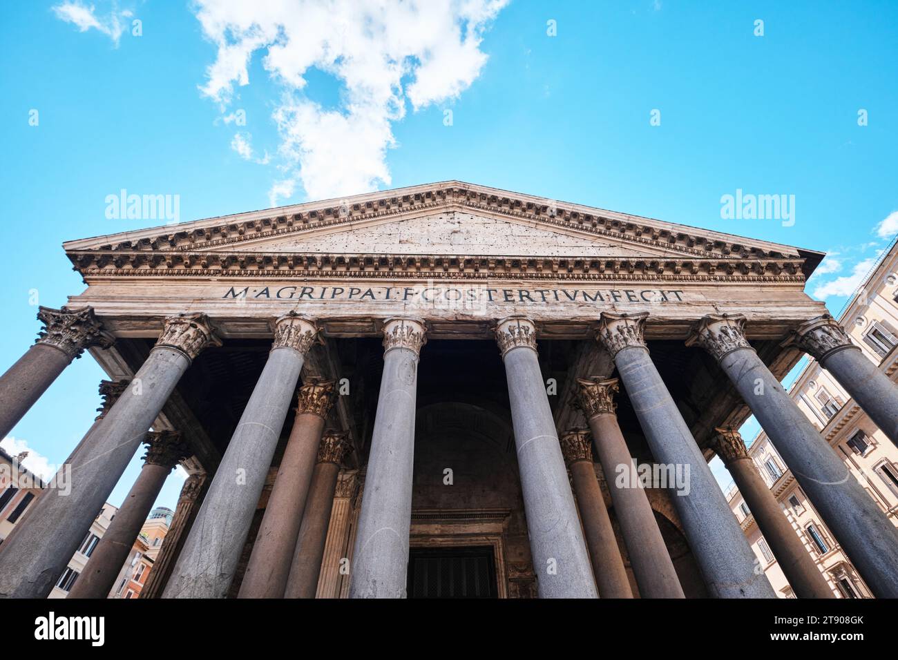 Rome, Italy - November 2 2023: Imposing facade of the ancient Pantheon ...
