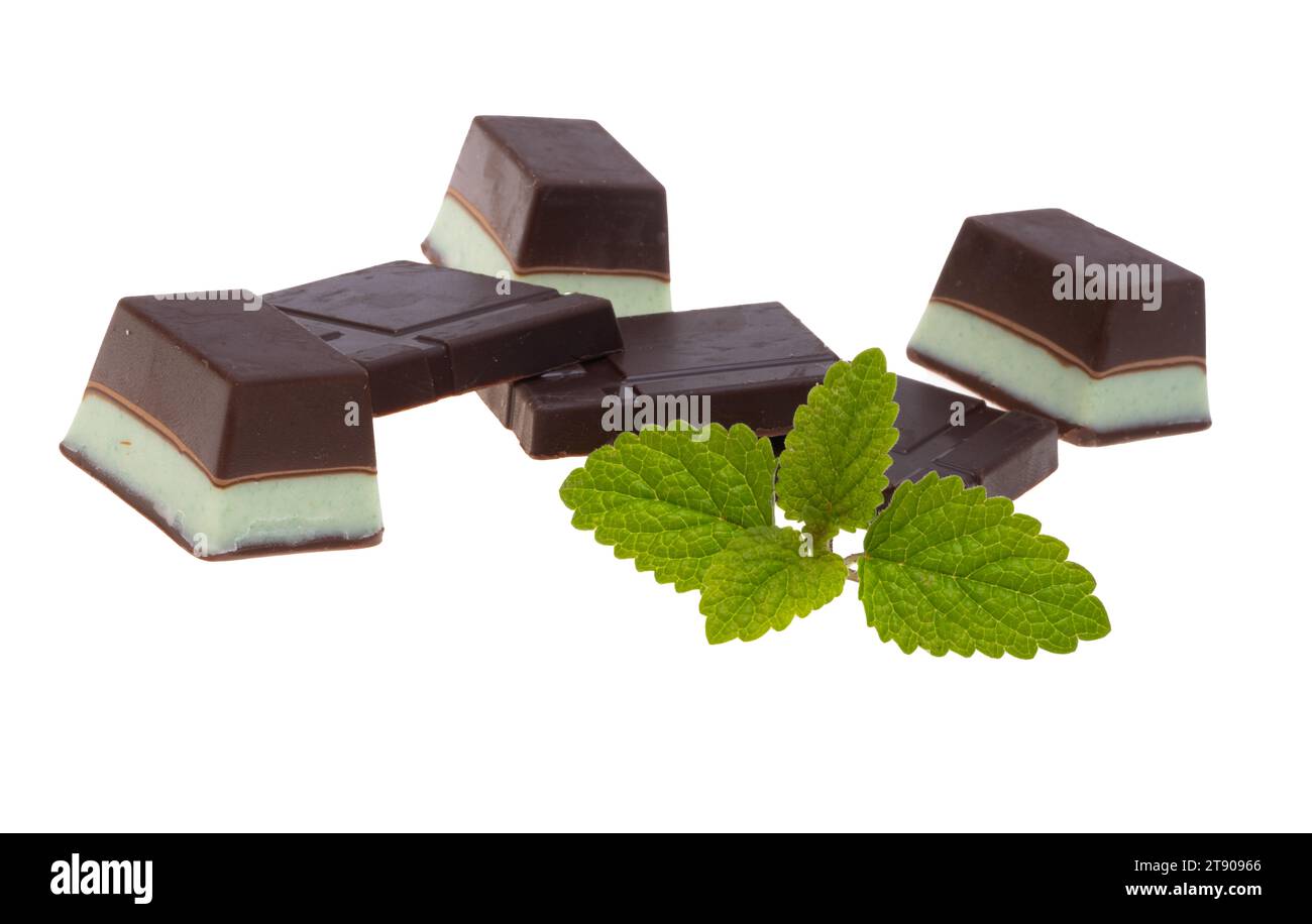 mint chocolate candies isolated on white background Stock Photo - Alamy