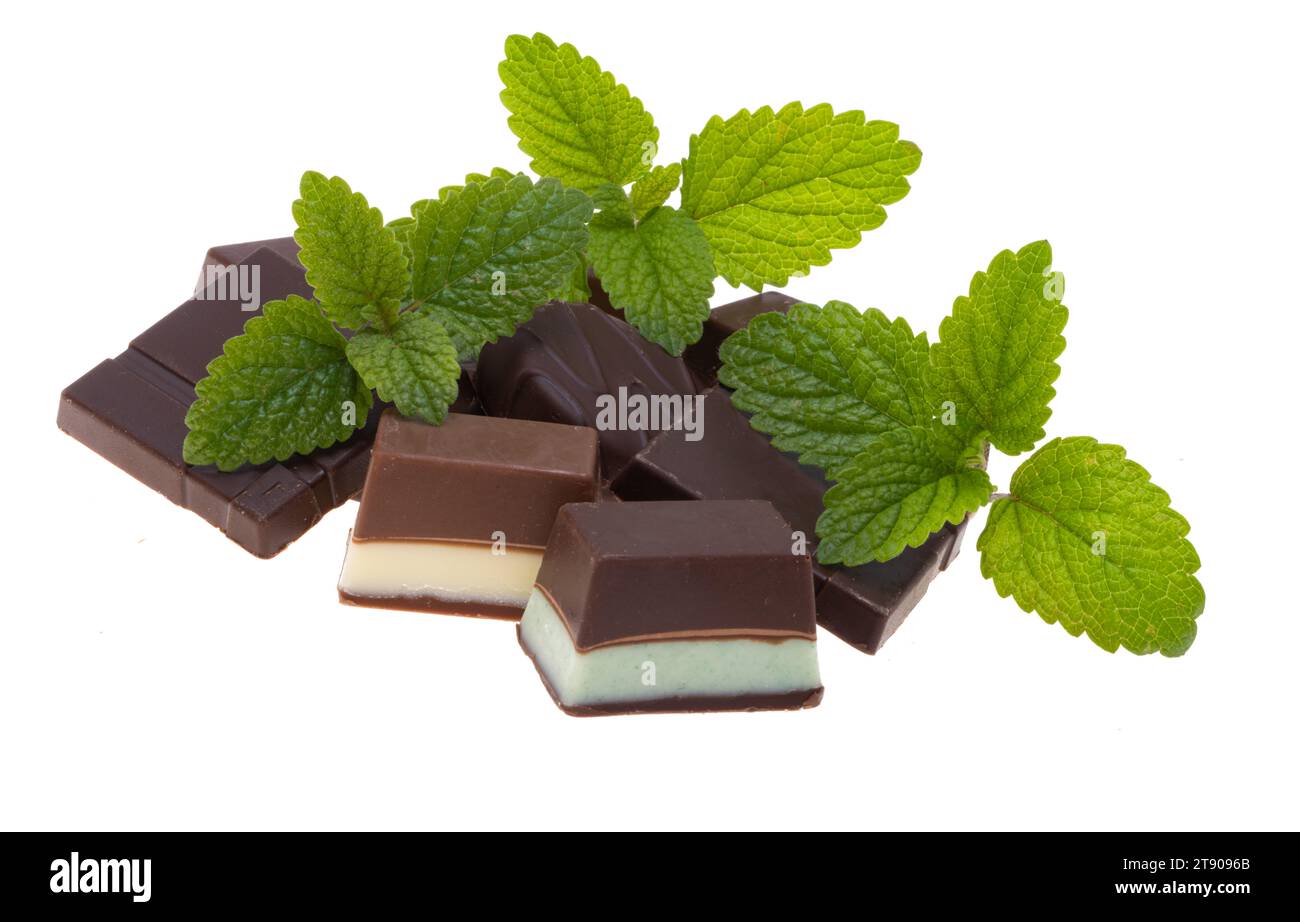 mint chocolate candies isolated on white background Stock Photo - Alamy