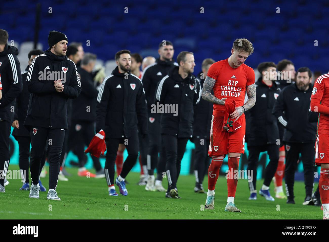 Cardiff, UK. 21st Nov, 2023. Joe Rodon of Wales at the end of the game ...
