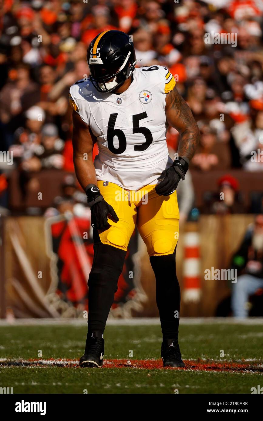 Pittsburgh Steelers offensive tackle Dan Moore Jr. (65) lines up for a ...