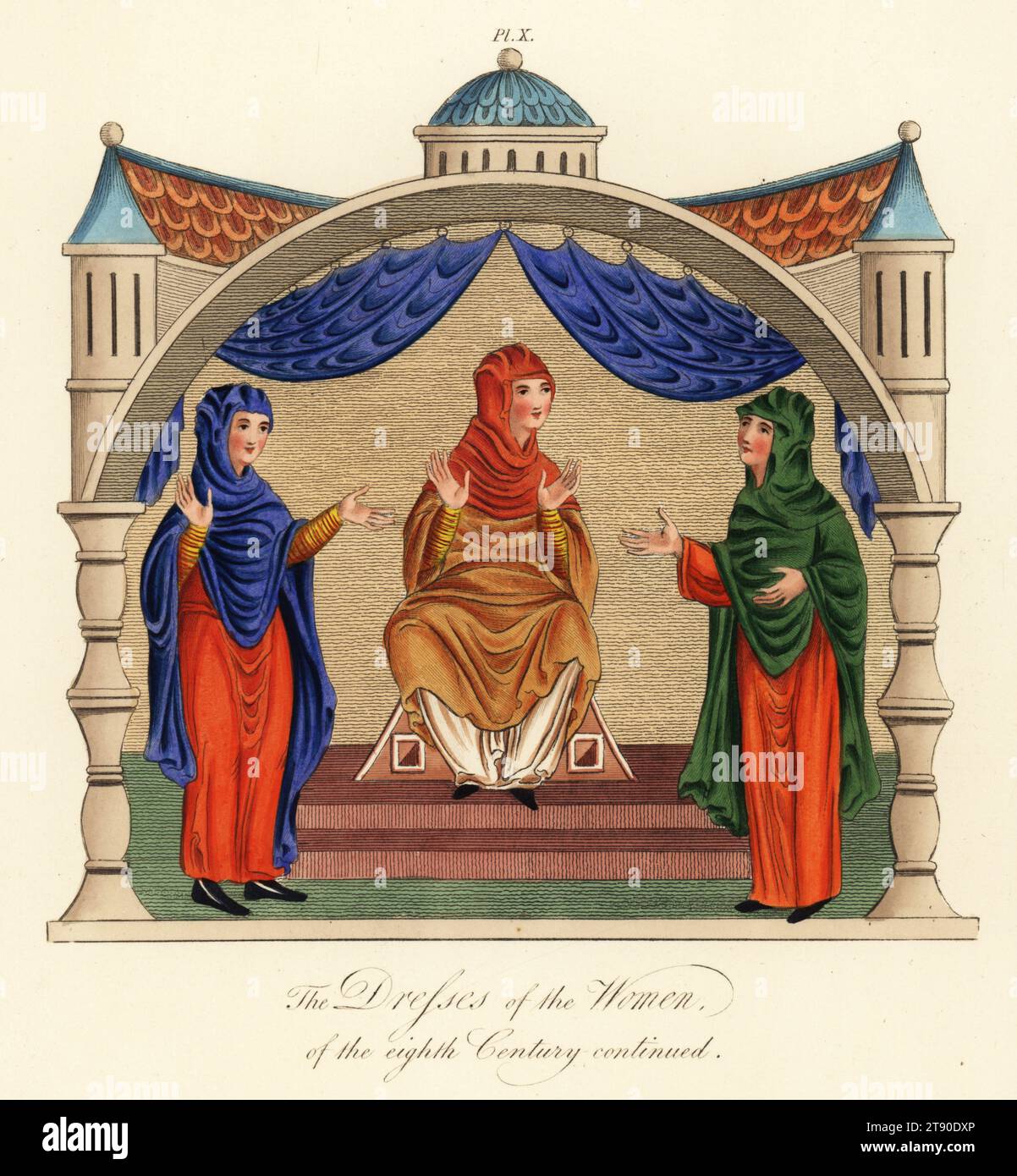 Dresses of Anglo-Saxon women of the 8th century. Women in long veils ...